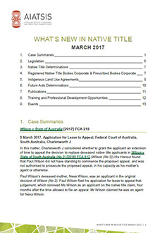 What's New in Native Title - March 2017 | AIATSIS corporate website